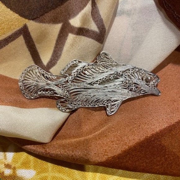 Vintage | Jewelry | Vtg 80 Silver Filigree Fish Brooch | Poshmark